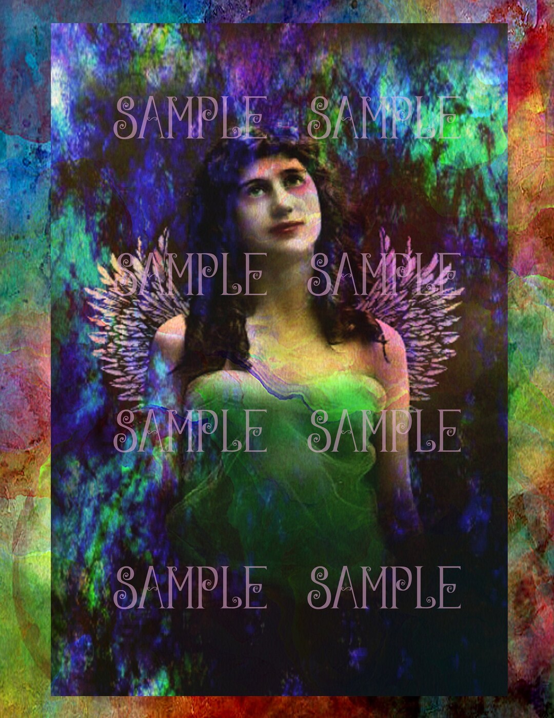 Colorful Mixed Media Angel Art Digital Download Printable Wall Print ...