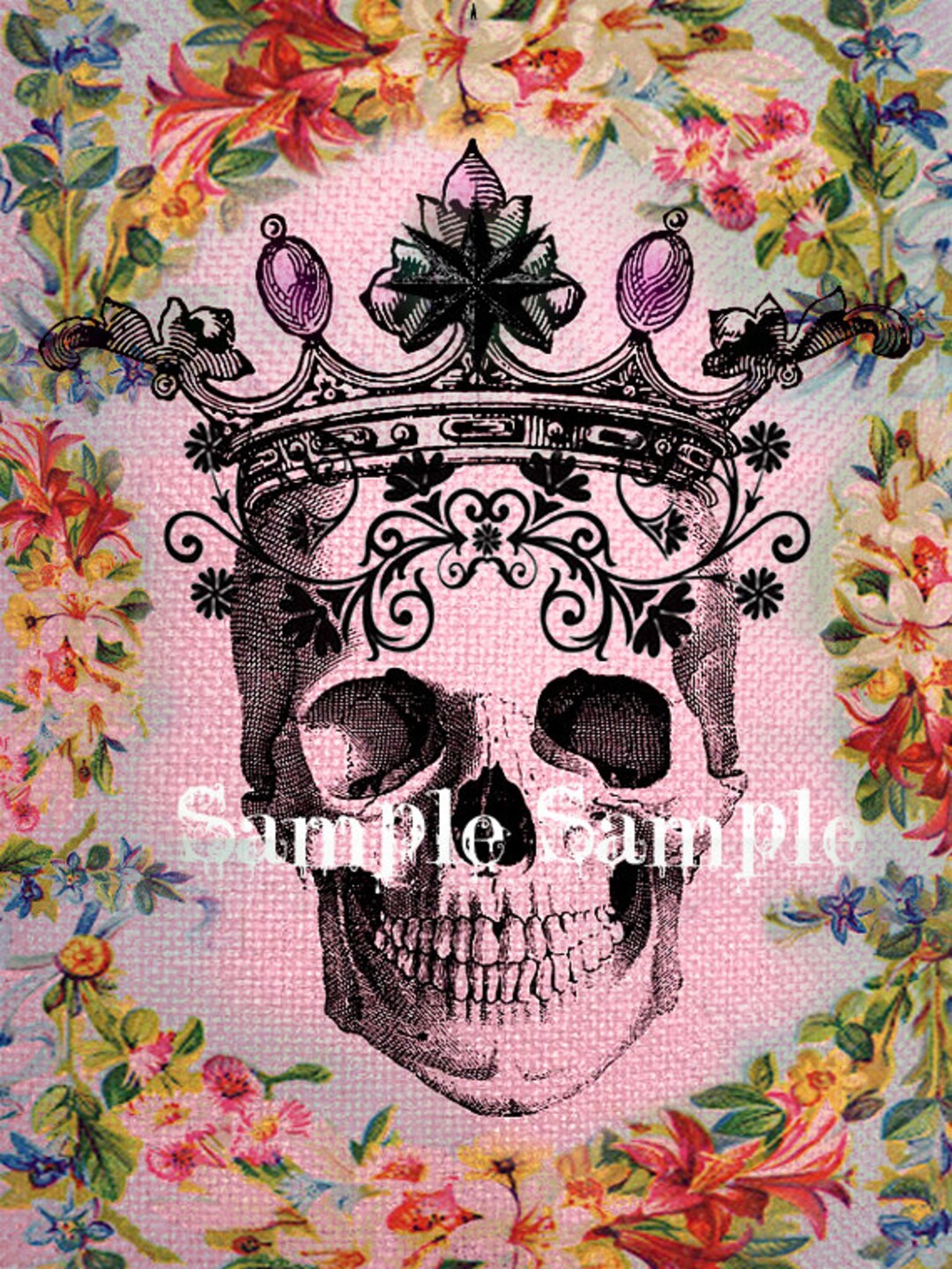 Skull Illustration Floral Head Wreath Digital Download, Vintage Anatomy ...