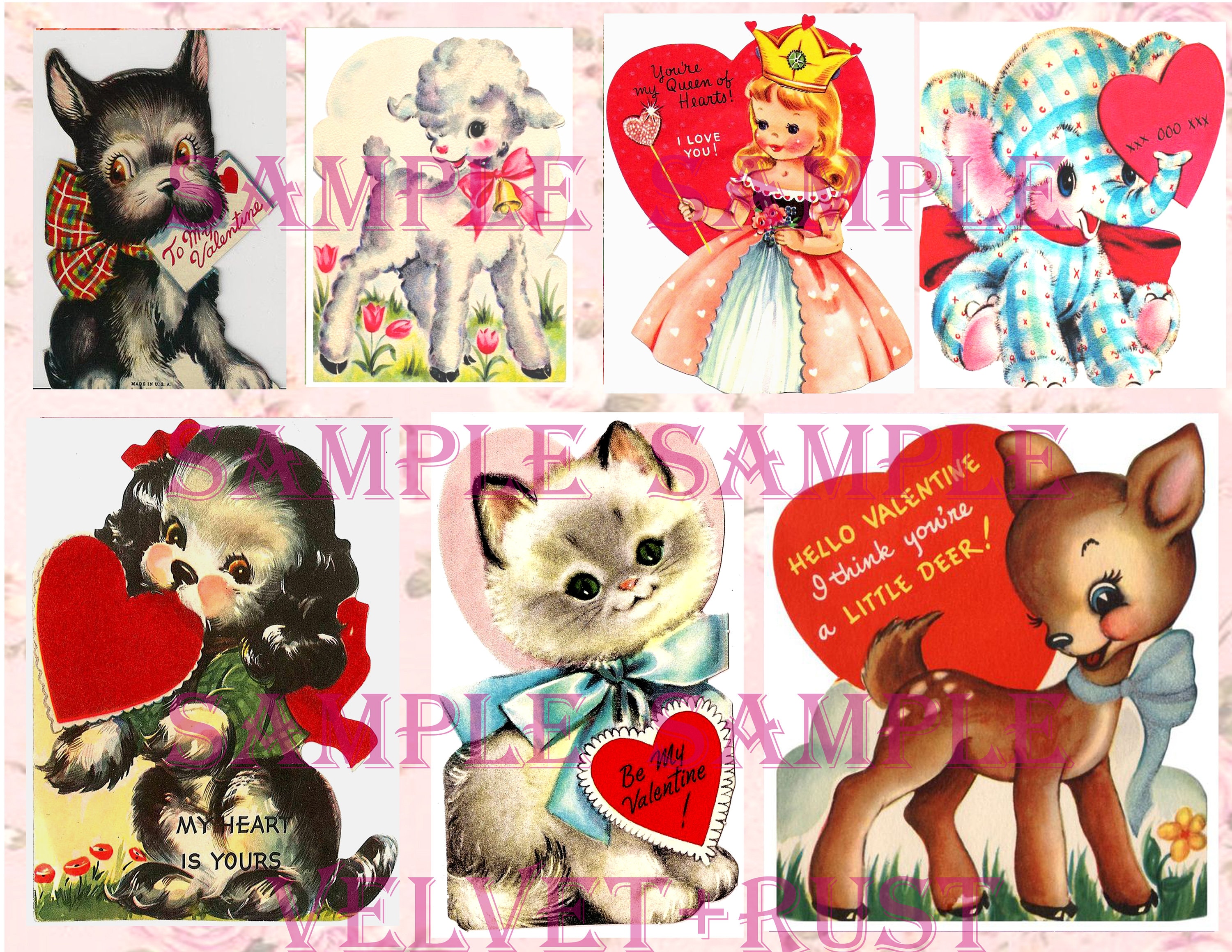 Adorable Vintage Retro Animals Valentine Cards Valentine - Etsy