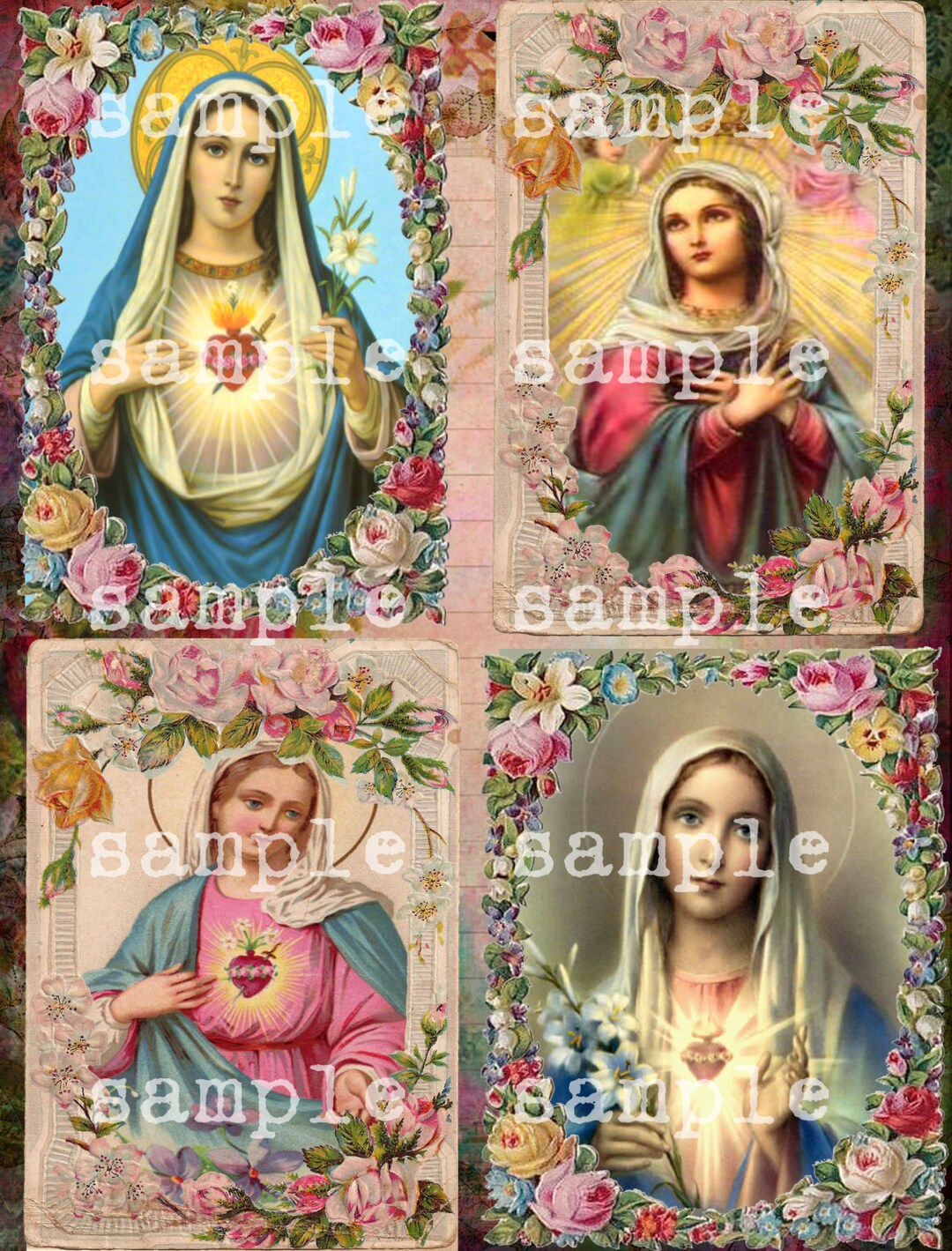 Hoja de collage de estampas religiosas antiguas con descarga digital ...