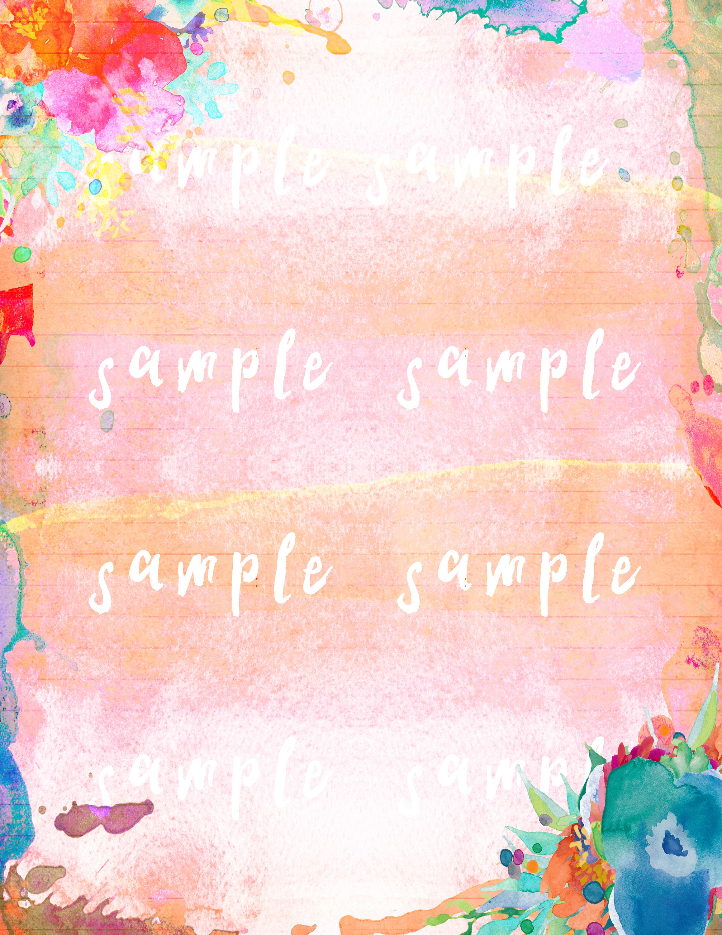 Colorful Fun Watercolor Lined Paper Pack Digital Paper Shabby | Etsy