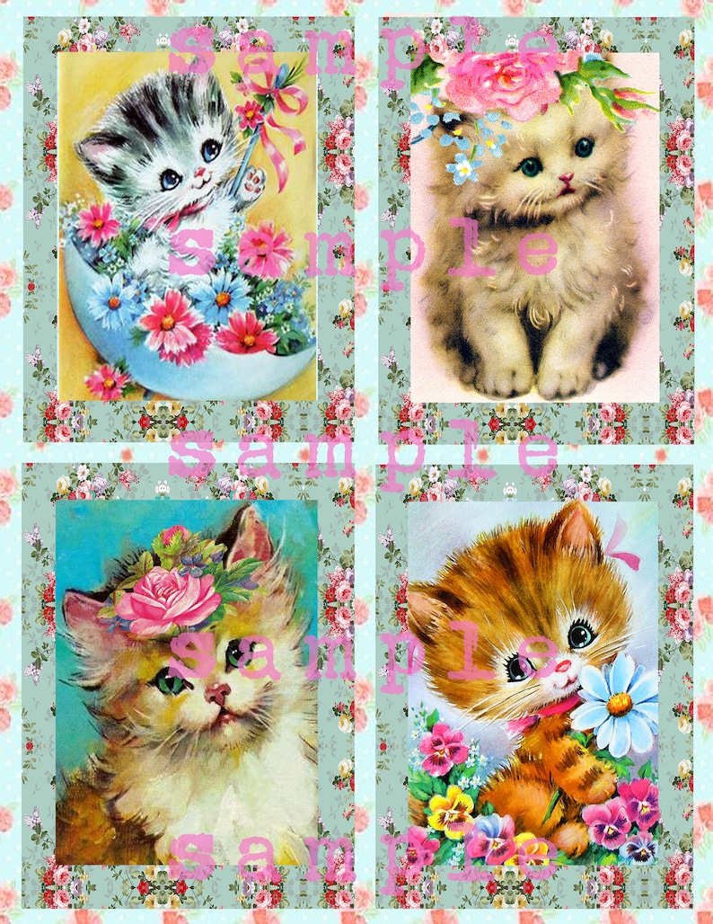 Adorable Vintage Kitten Images Retro Kitsch Kitty Cat - Etsy