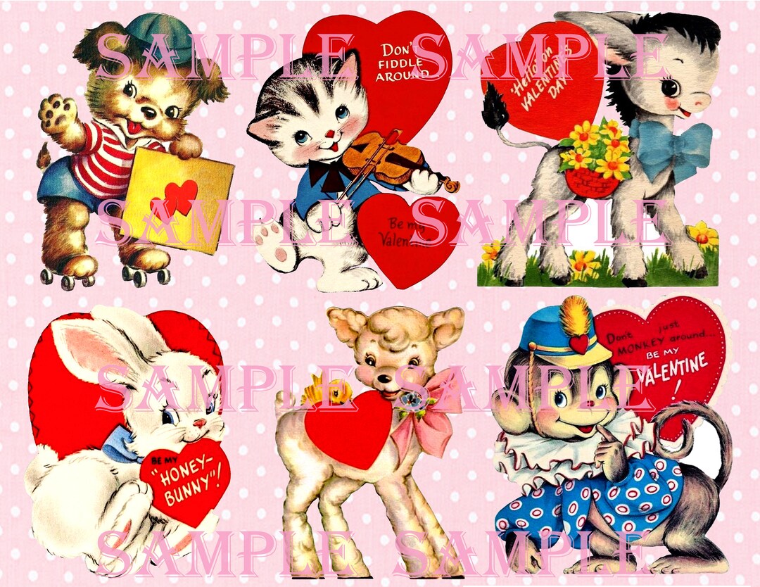 Adorable Retro Kitschy Animals Valentine Cards, Vintage Images, Retro ...