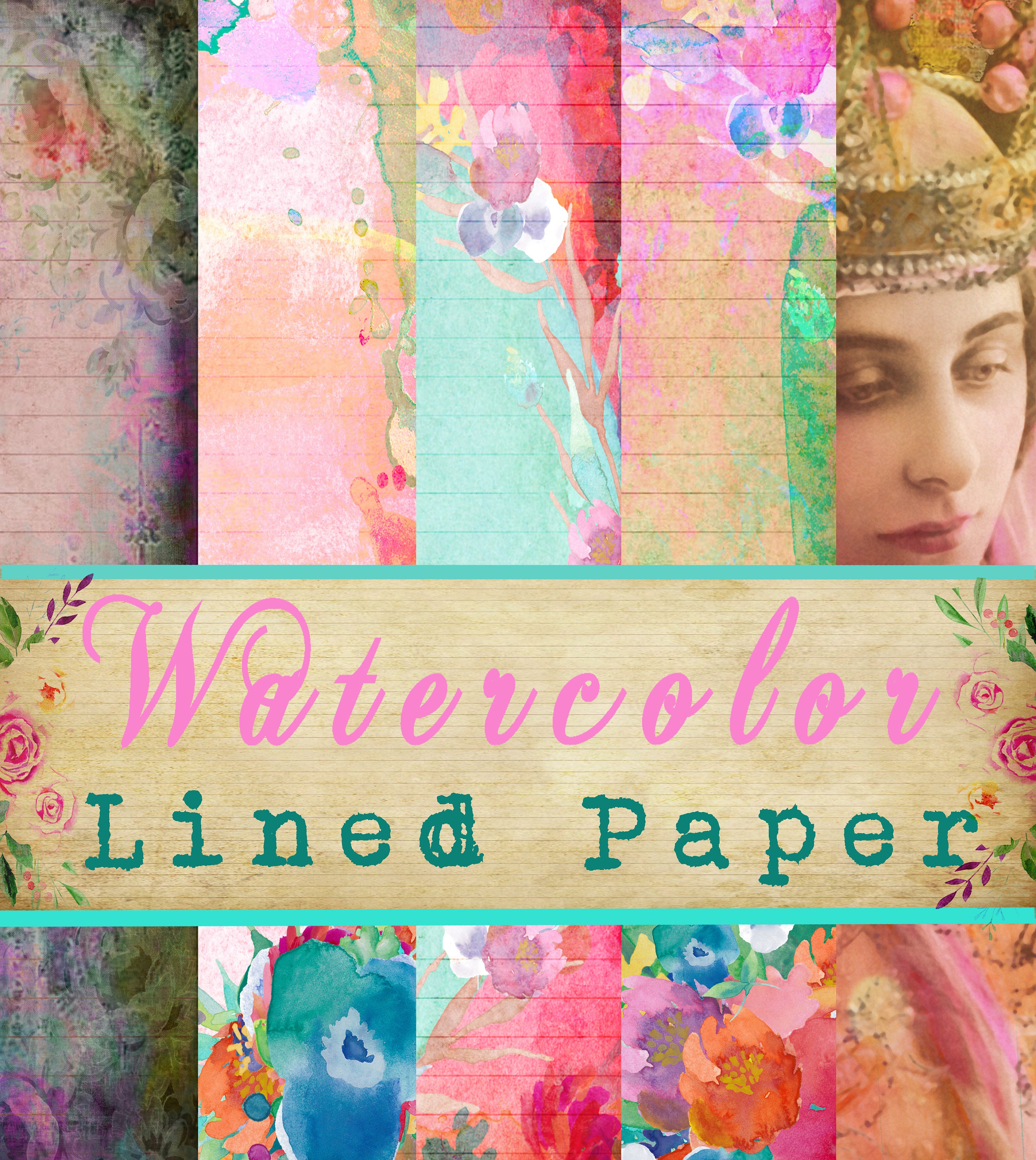 Colorful Fun Watercolor Lined Paper Pack Digital Paper Shabby - Etsy