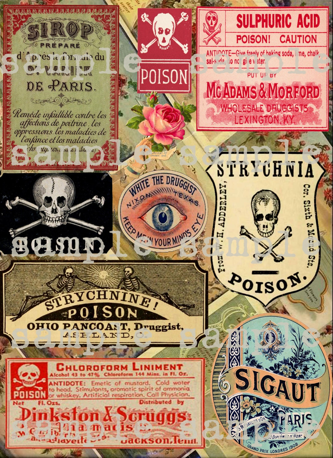 ANTIQUE Poison Apothecary Labels Digital Collage Sheet Printable ...