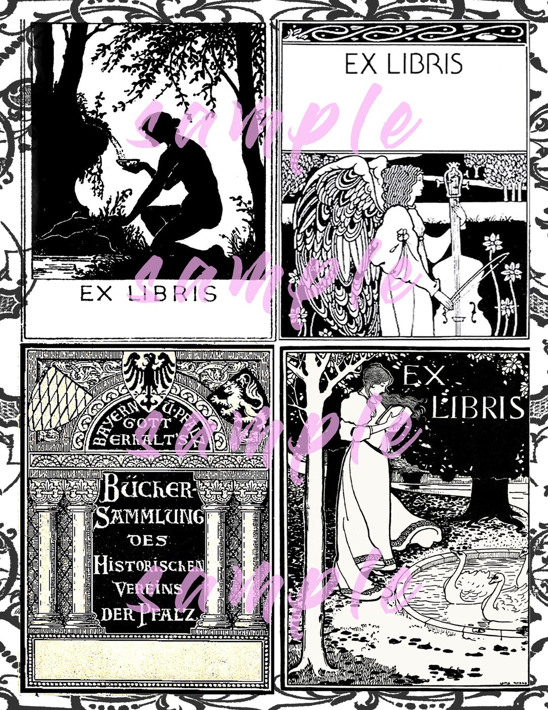 Digital Download Printable Antique Ex Libris Book Plates Medieval Book ...