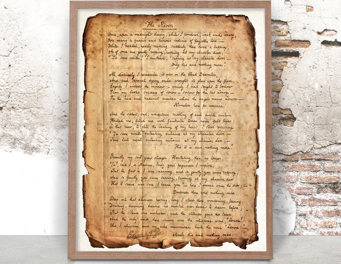 Printable THE RAVEN Handwritten by Edgar Allan Poe Signed - Etsy