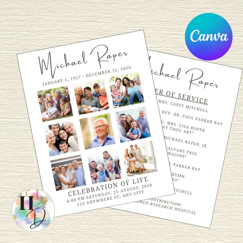 Minimalistic Celebration of Life Handout With Order of Service With ...