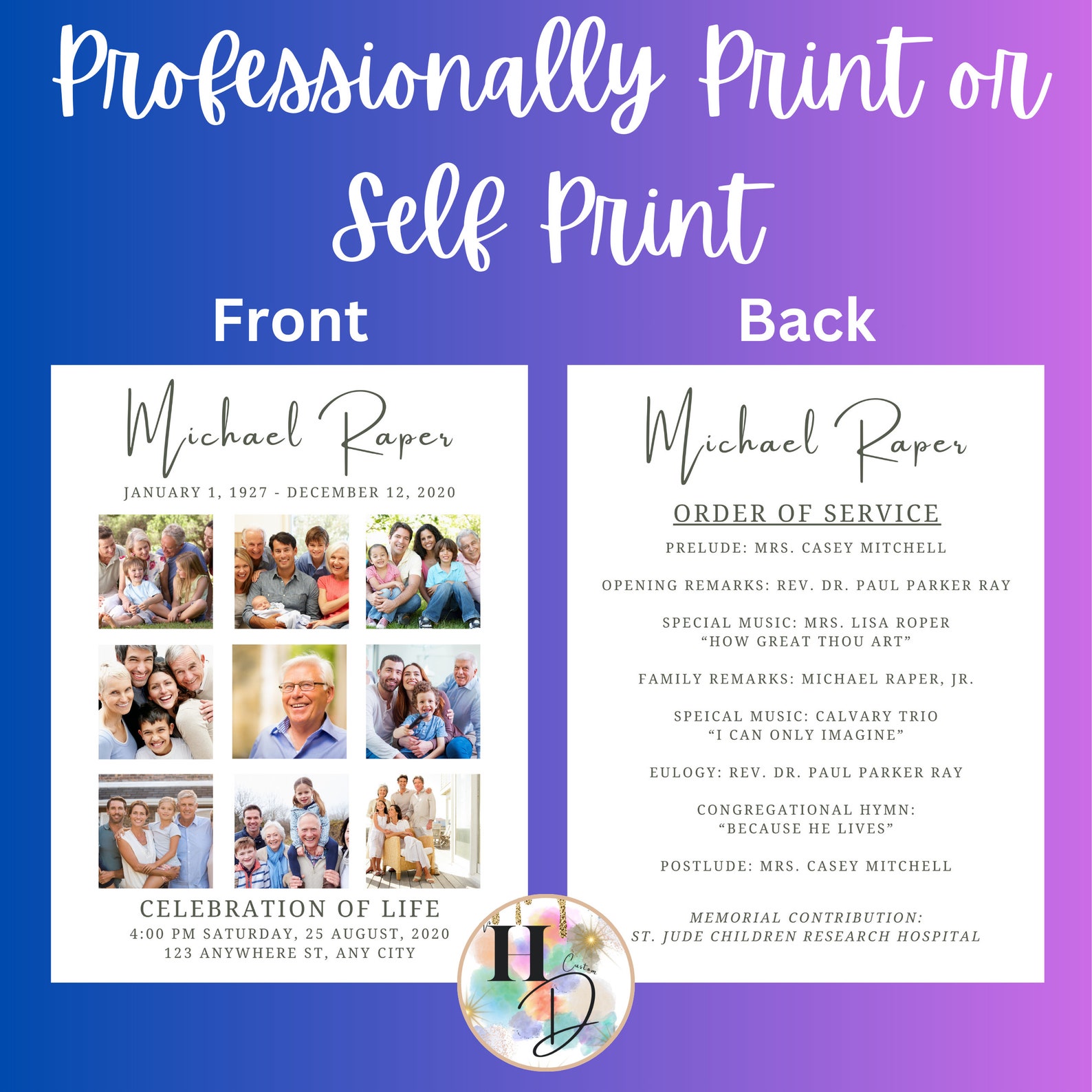 Minimalistic Celebration of Life Handout With Order of Service With ...