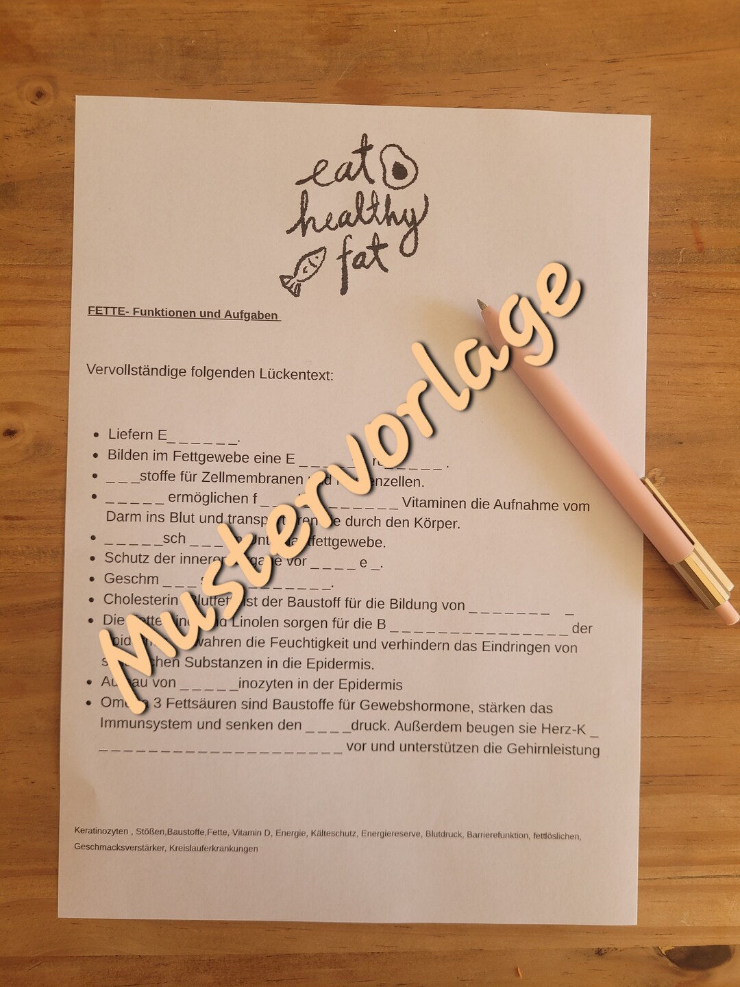 Nutritional Worksheet/tasks and Functions of Fats fill-in-the-blank ...