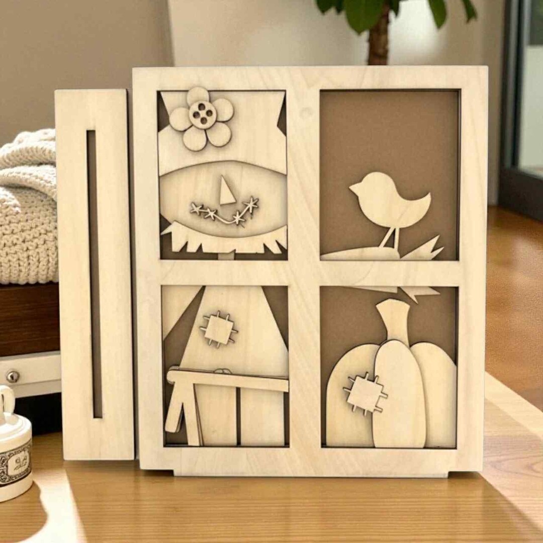 Fall Scarecrow & Pumpkin Window Panel – Birch Wood DIY Kit, Autumn ...