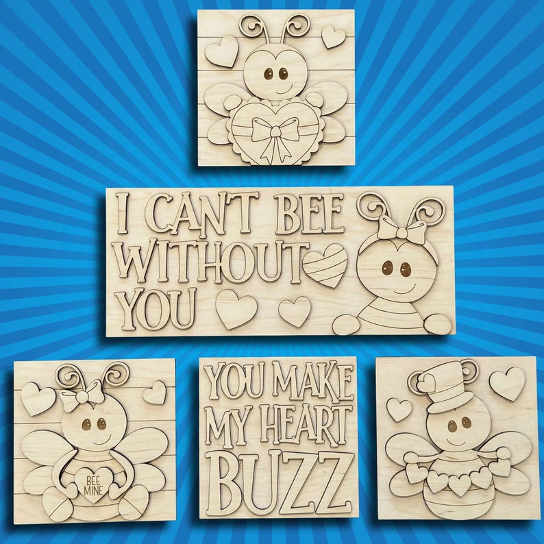 DIY Bee Valentine Sign Set – Unfinished Laser Cut Wood, Tiered Tray ...