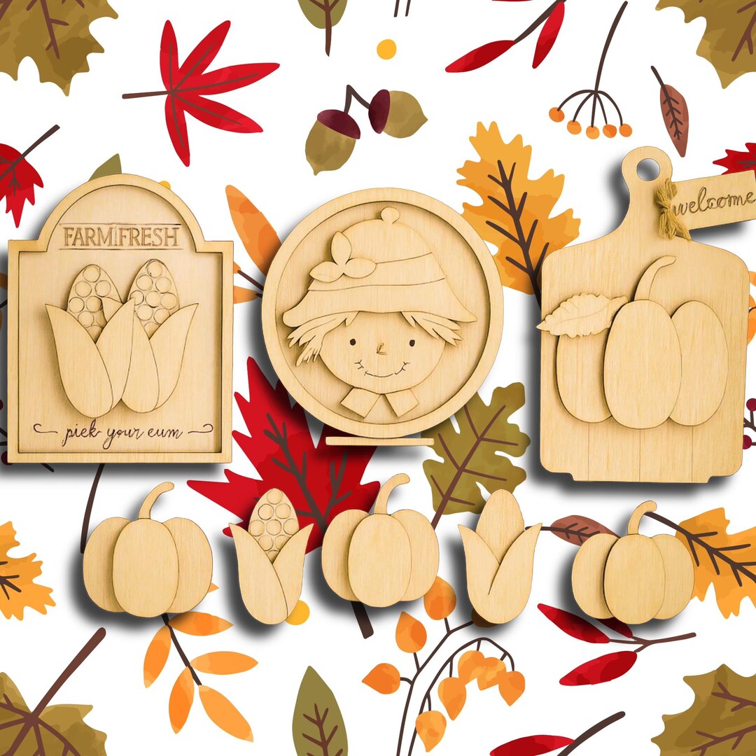Farm Fresh Harvest Bundle – Unpainted Fall Cutouts With Pumpkins, Corn ...