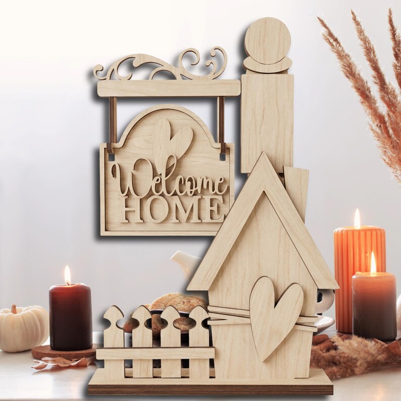 Welcome Home Wood Sign DIY Kit, Unfinished Shelf Sitter House Sign With ...
