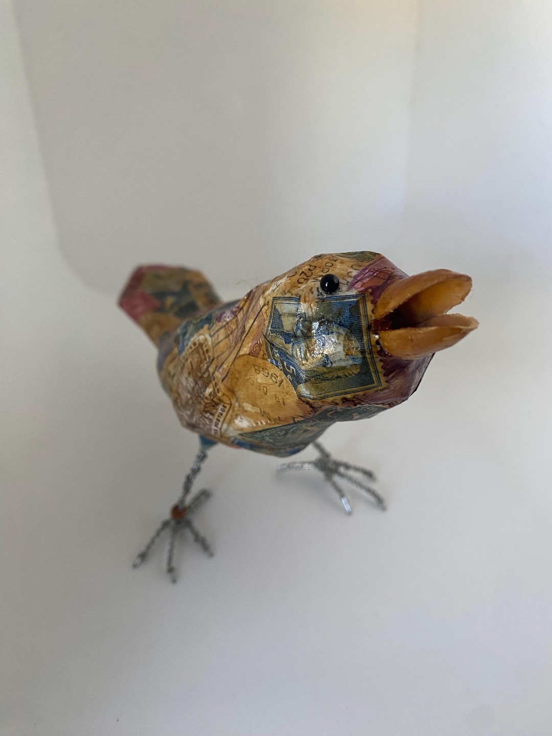 Philo- a Paper Mache Bird of Vintage Postage Stamps - Etsy