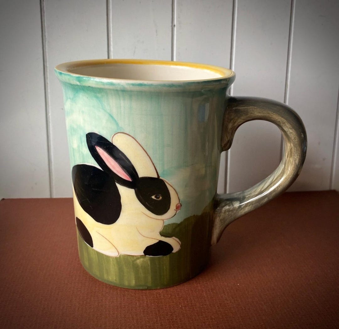 Rabbit Mug Eddie Bauer Large Cup Black & White Painted Bunny - Etsy
