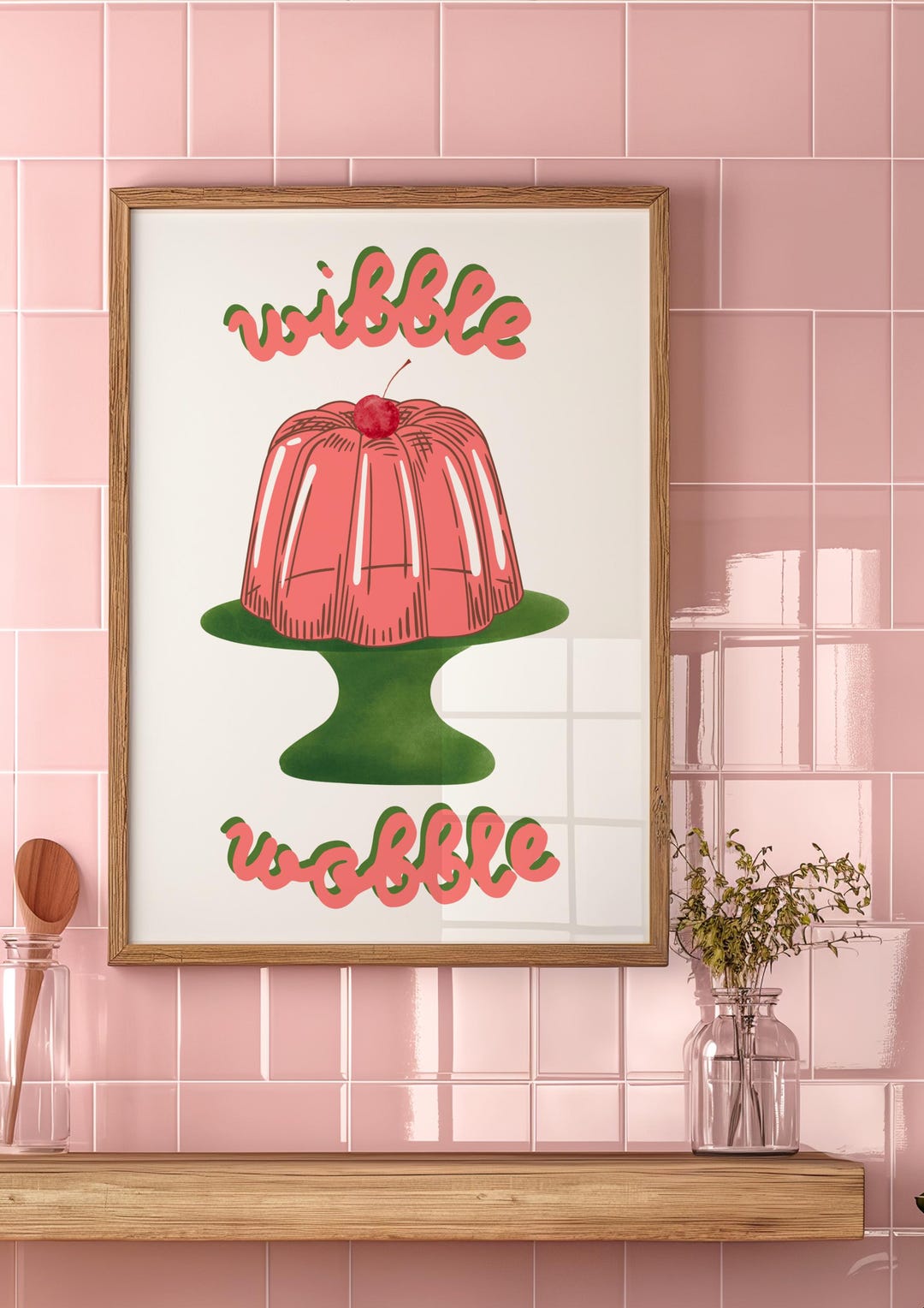 Pink Jello Print, Wibble Wobble Jelly Poster, Retro Dessert Poster ...