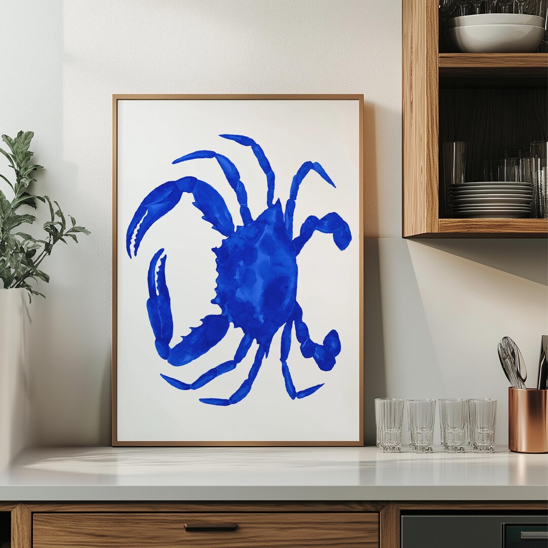 Blue Crab Print, Watercolor Crab Poster, Seafood Kitchen Decor, Coastal ...