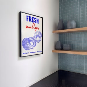 Scallop Print French Seafood Poster Nautical Print Coastal Chic Kitchen ...