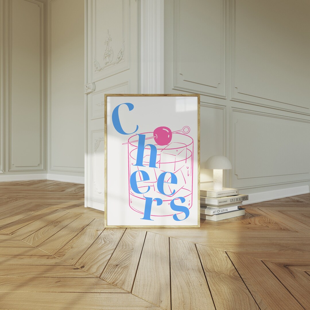 Cheers Cocktail Print, Bold Typography Home Bar Poster, Cocktail Lover ...