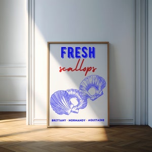 Scallop Print French Seafood Poster Nautical Print Coastal Chic Kitchen ...