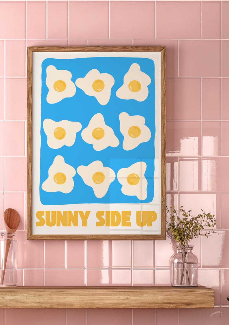 Sunny Side up Print, Fried Egg Poster, Breakfast Nook Art, Kitchen ...