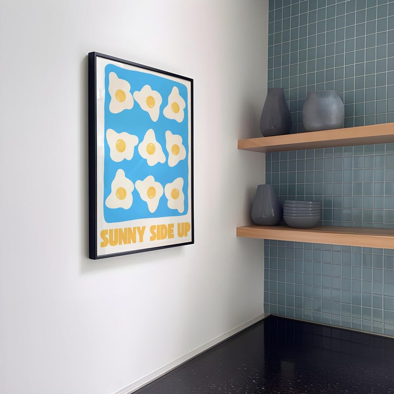 Sunny Side up Print, Fried Egg Poster, Breakfast Nook Art, Kitchen ...