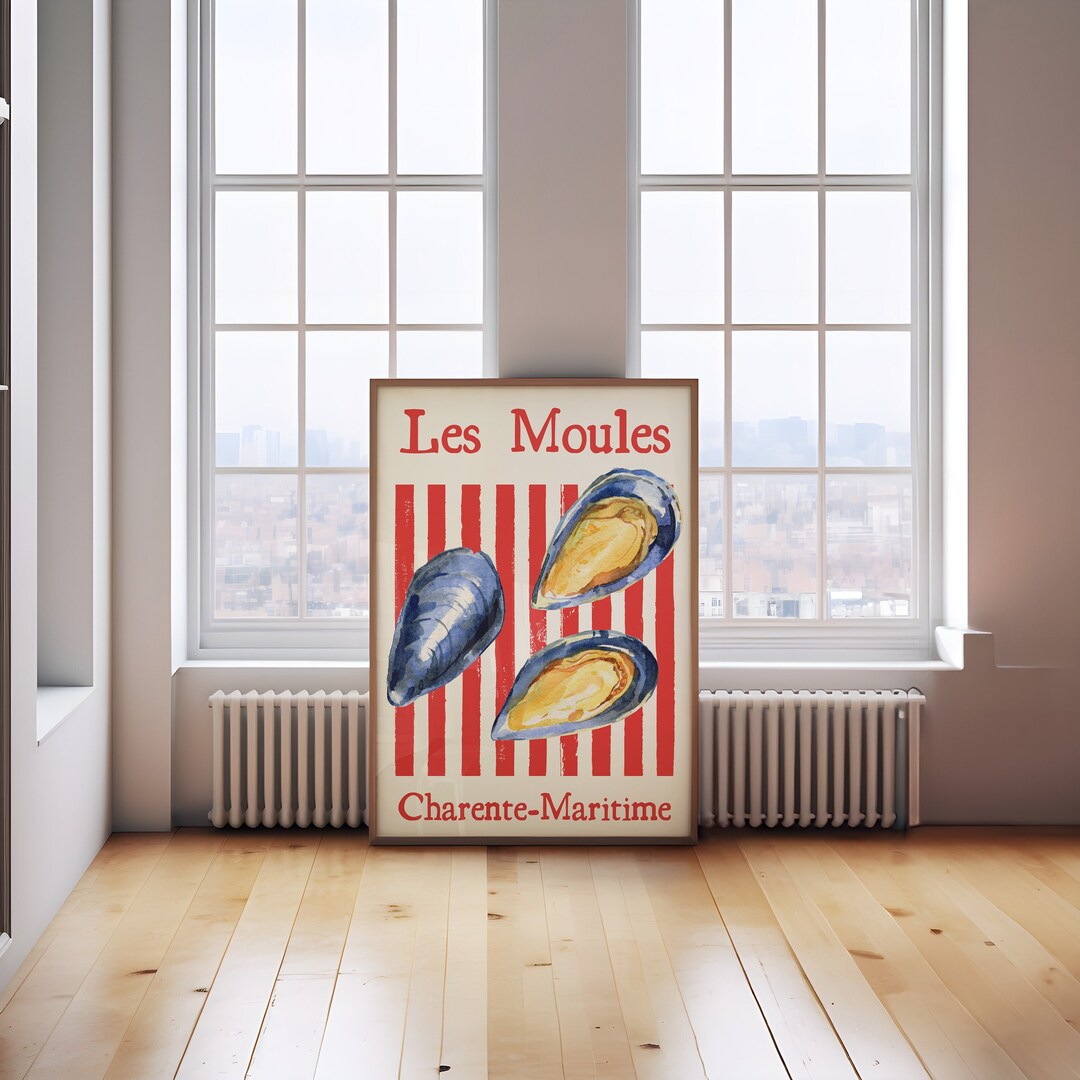 Les Moules Print Mussels Poster Red Nautical Kitchen Decor Aesthetic ...