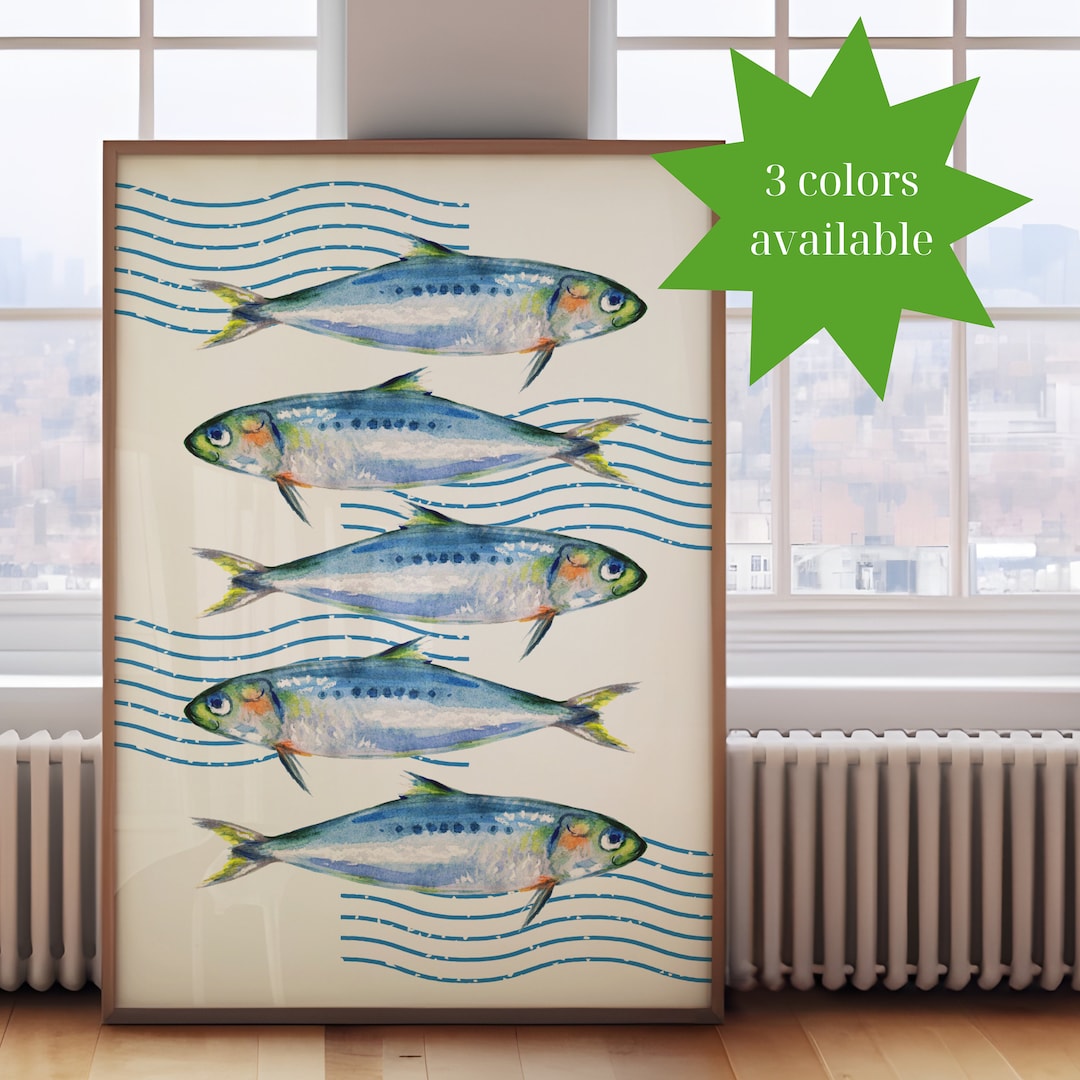 Sardines Print Retro Sardine Poster Vintage Style Wall Art Fish Poster ...