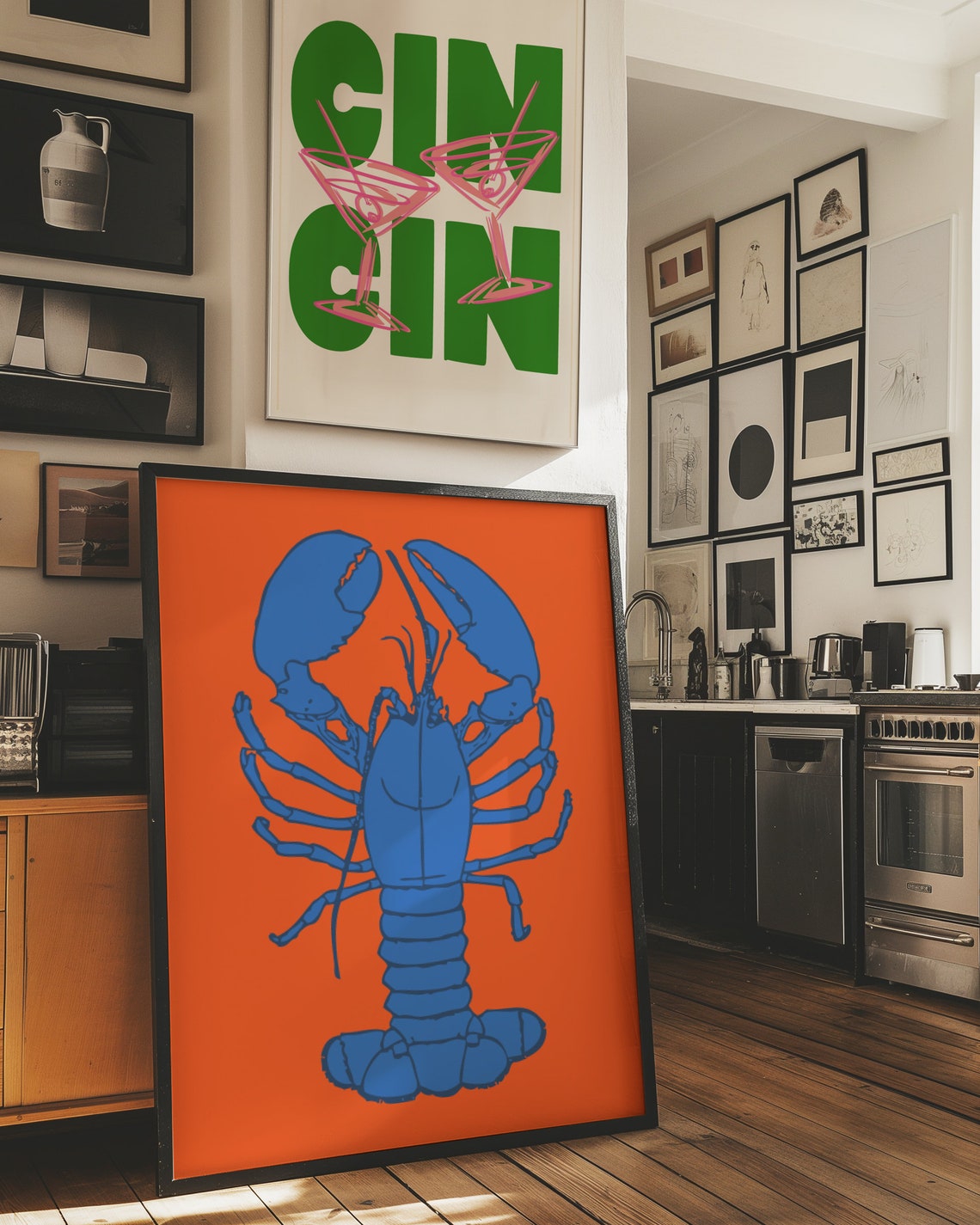 Blue Lobster Print Lobster Poster Seafood Kitchen Decor Aesthetic ...