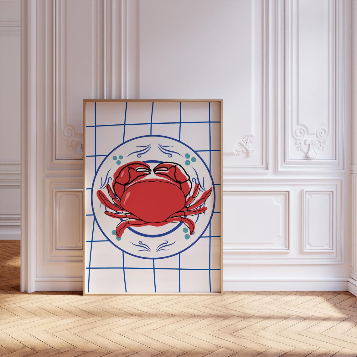 Crab Plate Print, Blue Seafood Kitchen Decor, Coastal Wall Art Gift - Etsy