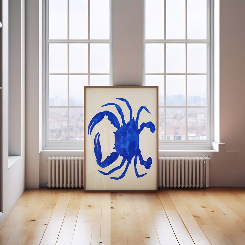 Blue Crab Print Watercolor Crab Poster Seafood Kitchen Decor Coastal ...