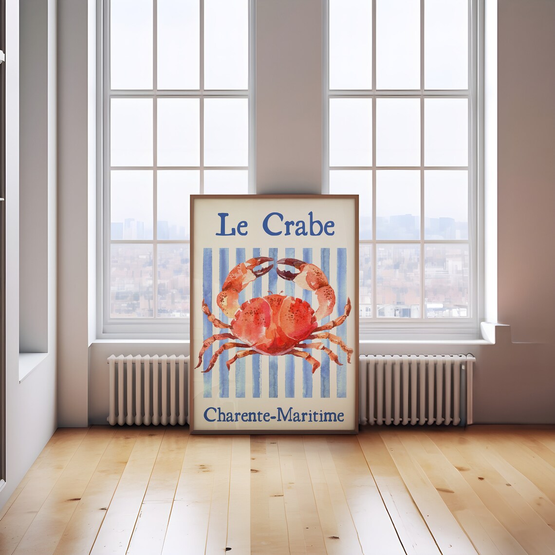 Le Crabe Print, Blue Nautical, Aesthetic Kitchen Decor, French Seafood ...