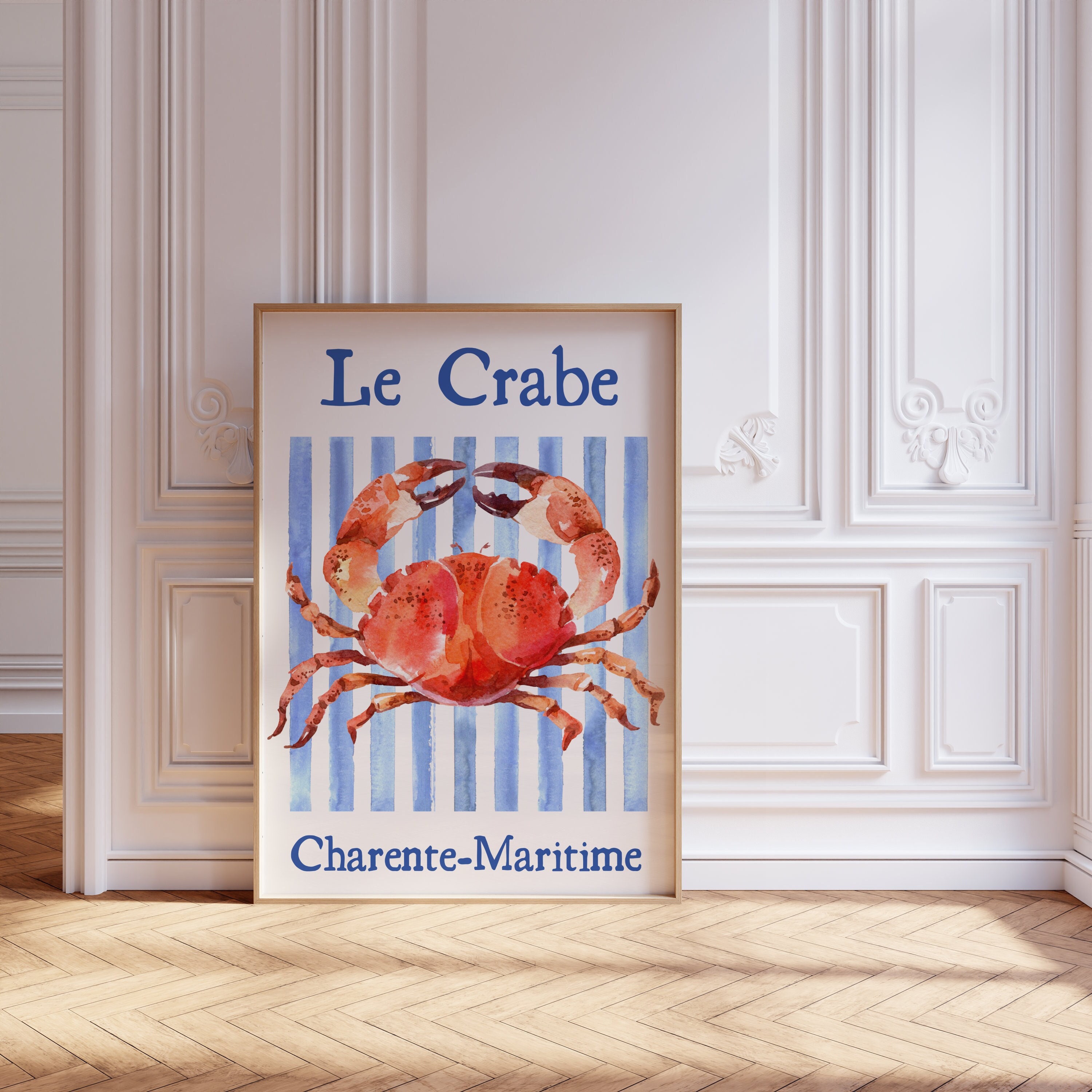 Le Crabe Print, Blue Nautical, Aesthetic Kitchen Decor, French Seafood ...
