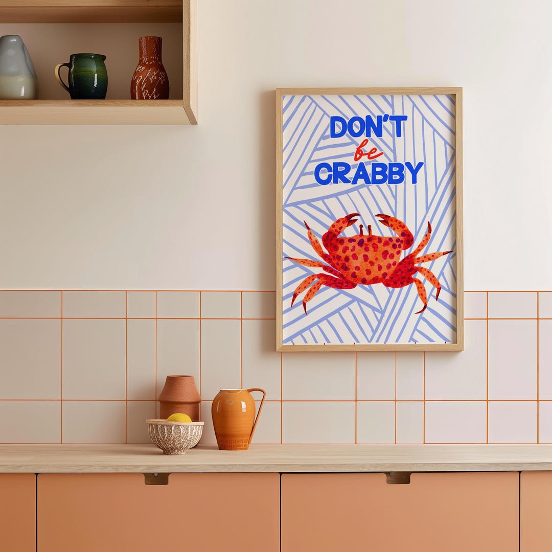 Crab Kitchen Art, Don't Be Crabby Print, Beach House Decor, Summer ...