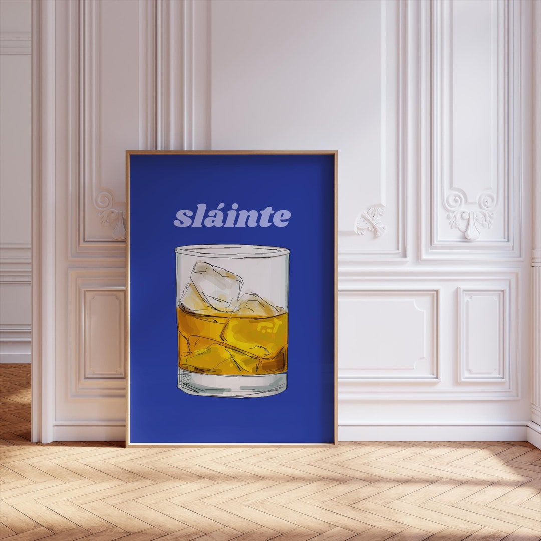 Slainte Whisky Wall Art Print, Gaelic Sláinte Poster Gift, Home Bar ...