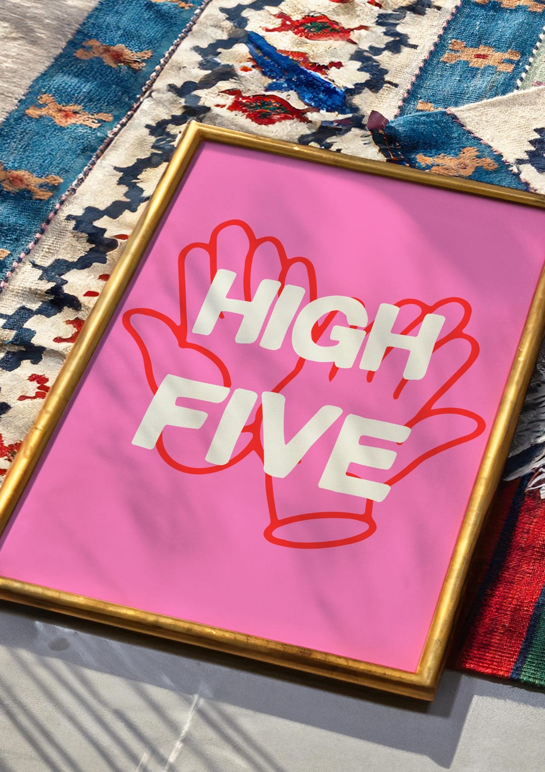 High Five Print, Pink Inspirational Poster, Motivational Wall Art Gift ...