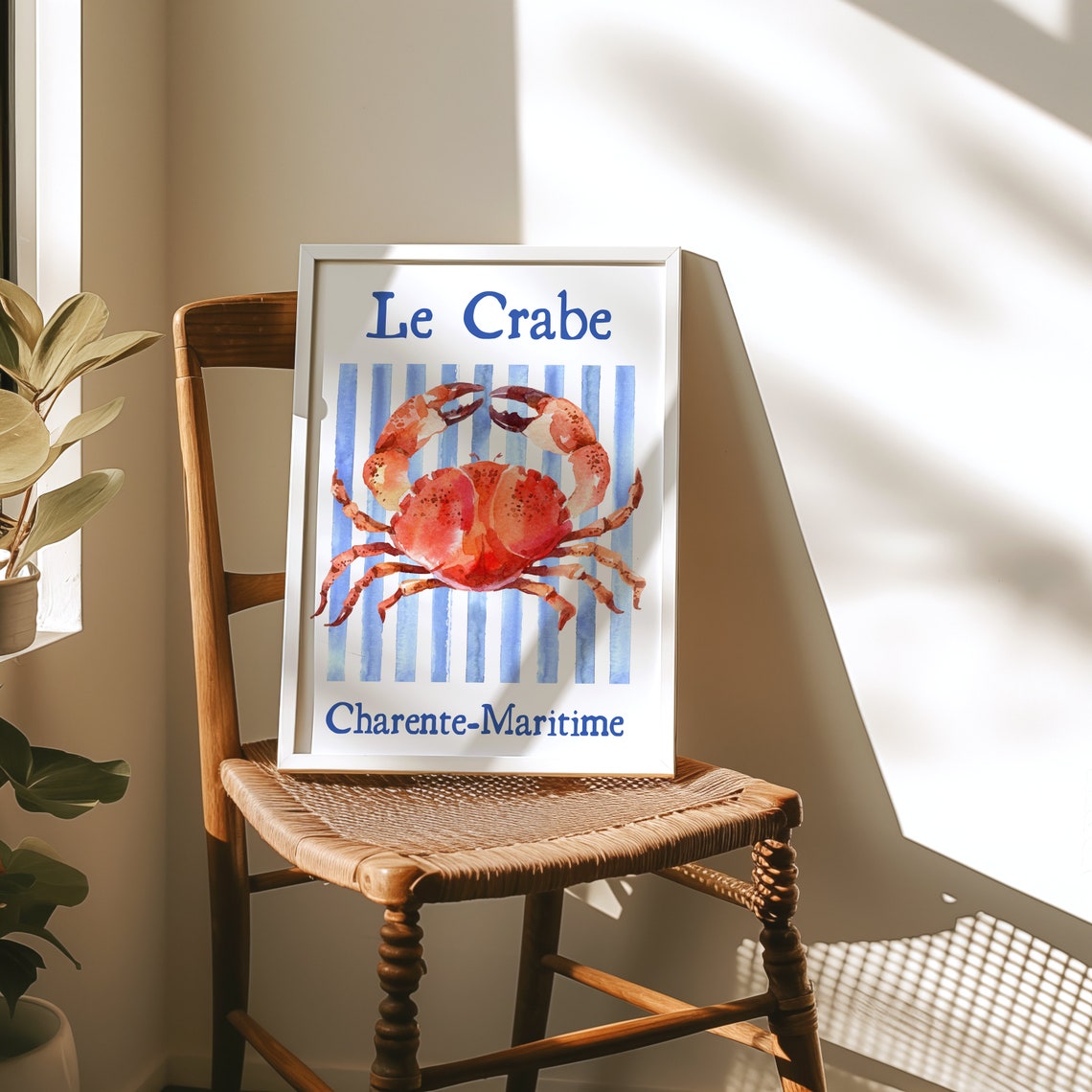 Le Crabe Print, Blue Nautical, Aesthetic Kitchen Decor, French Seafood ...