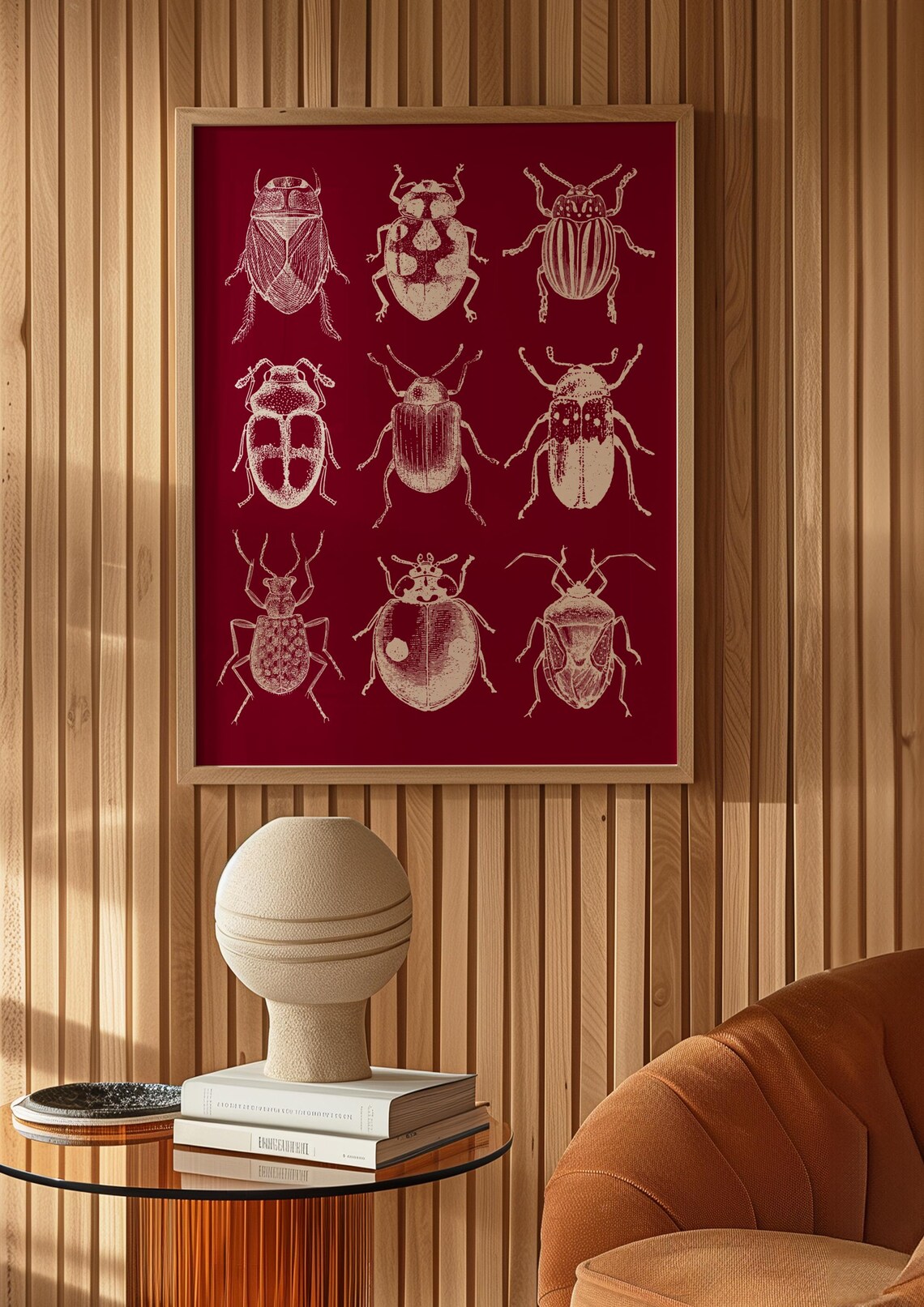 Burgundy Beetle Print, Vintage Style Bug Illustration, Retro Insect ...
