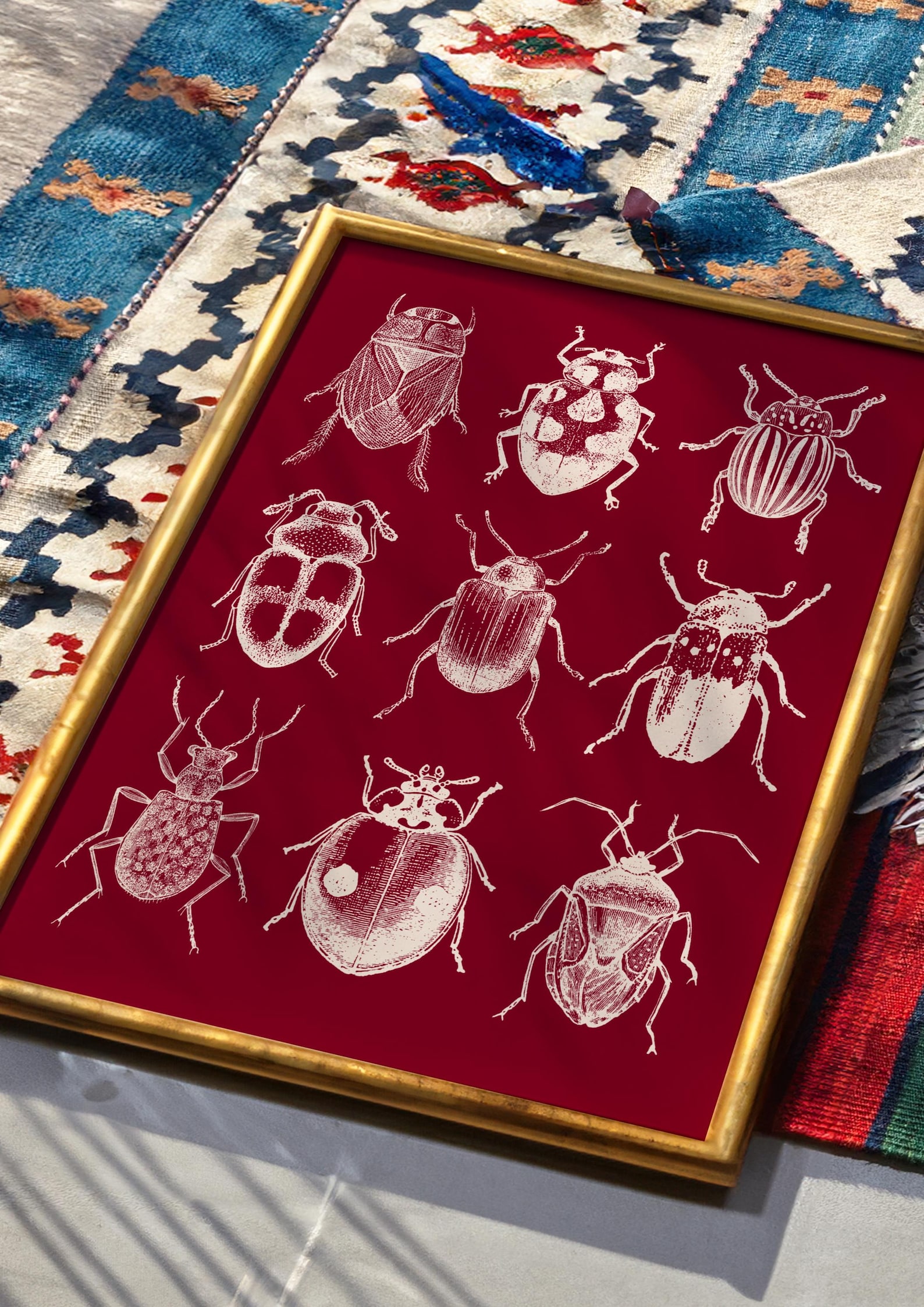 Burgundy Beetle Print, Vintage Style Bug Illustration, Retro Insect ...