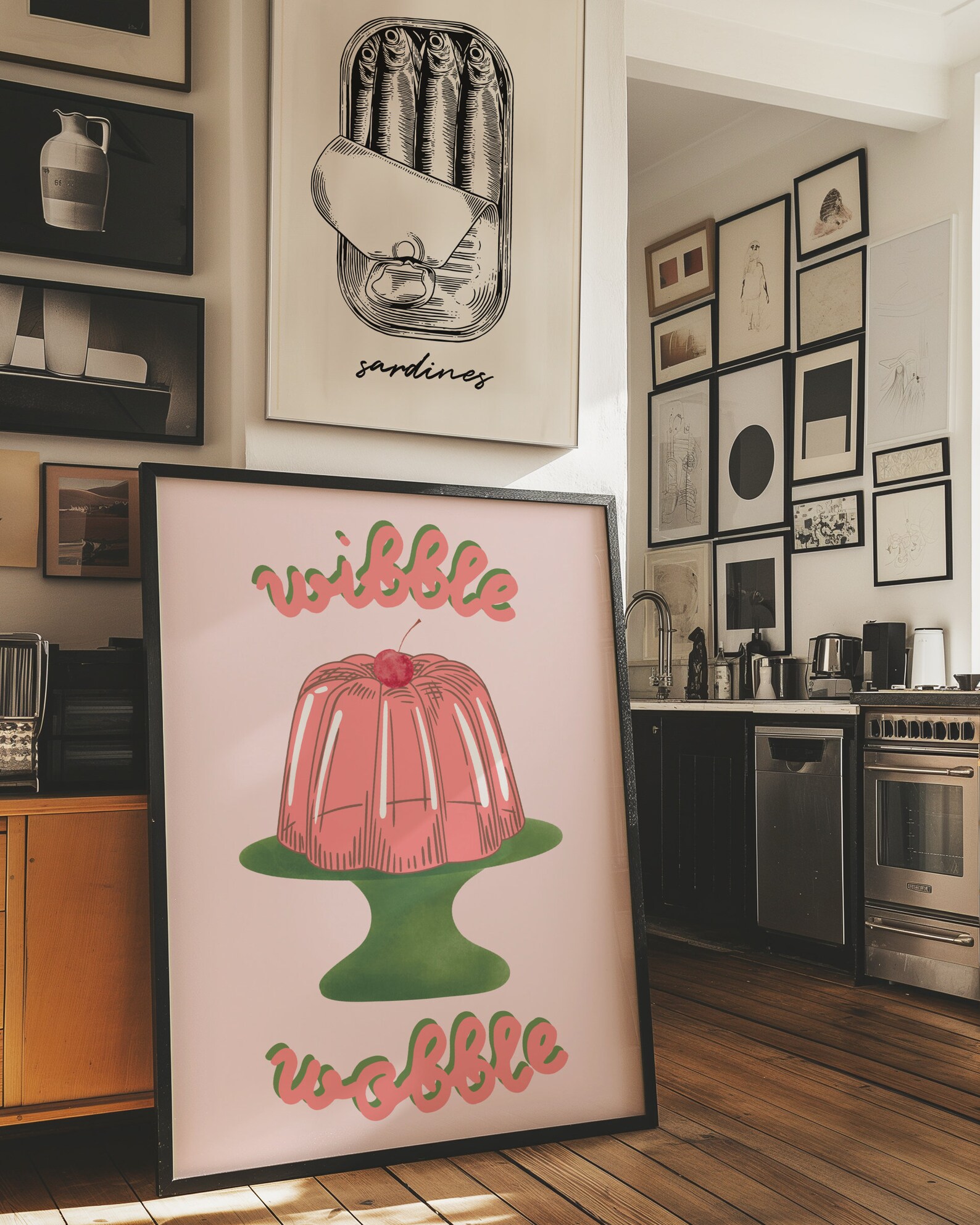 Pink Jello Print, Wibble Wobble Jelly Poster, Retro Dessert Poster ...