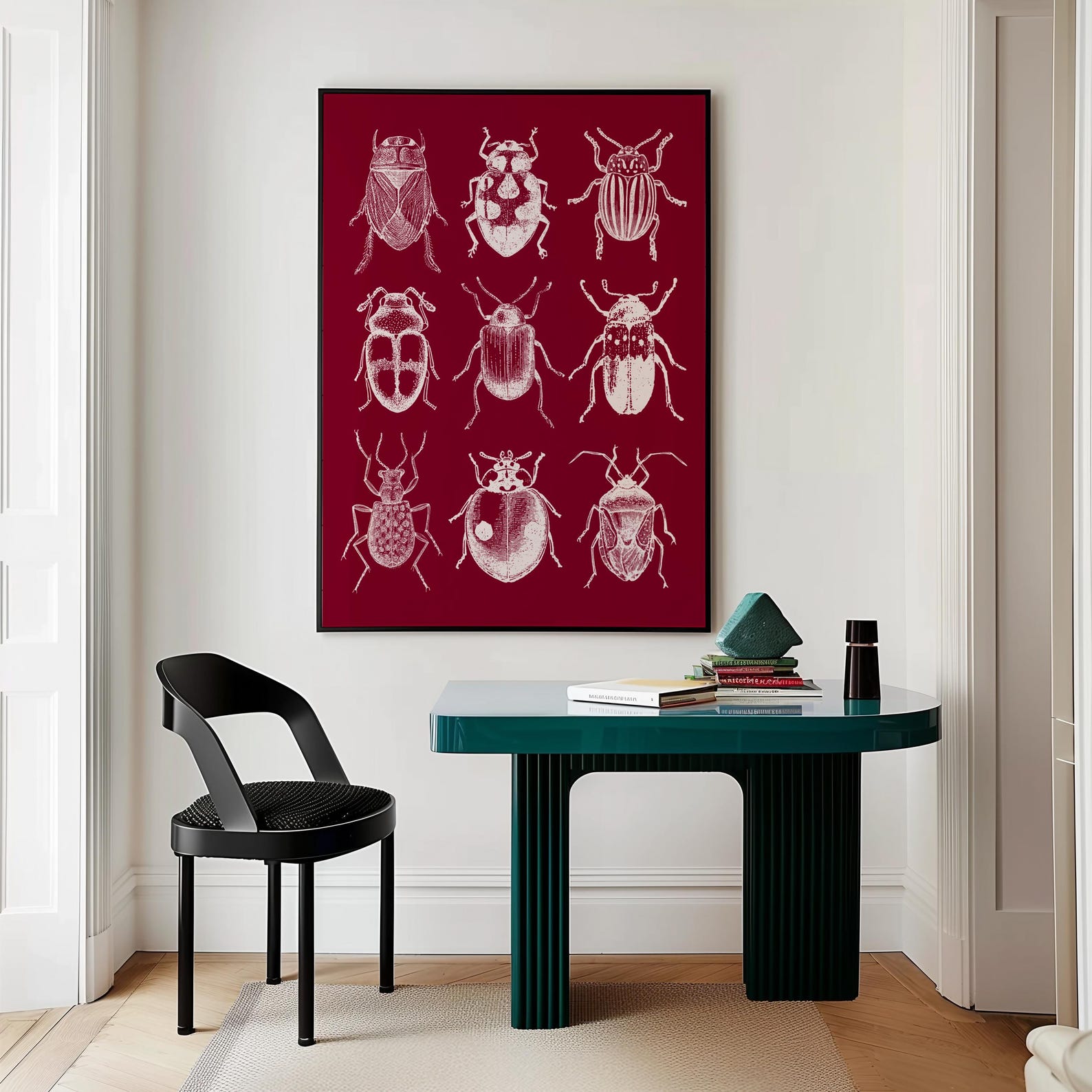 Burgundy Beetle Print, Vintage Style Bug Illustration, Retro Insect ...