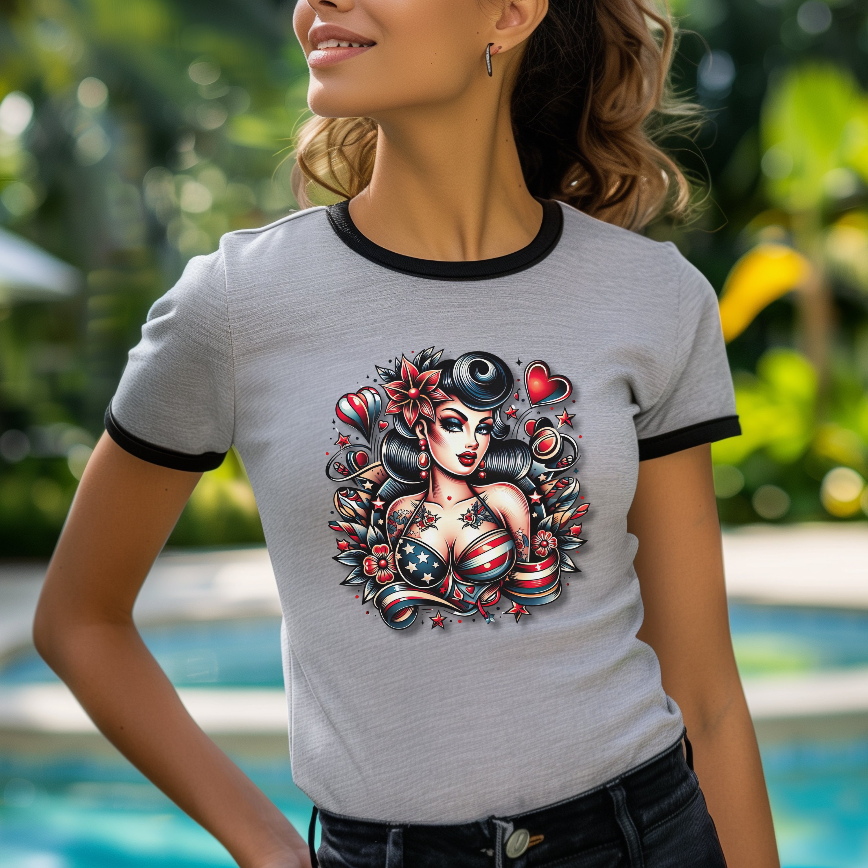 Pin-up Girl T-shirt, Traditional Tattoo, Inked T-shirt, Tattoo Lover ...