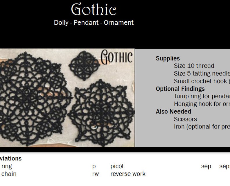 PDF Tatting Pattern Gothic Doily Pendant Ornament Small Doily - Etsy