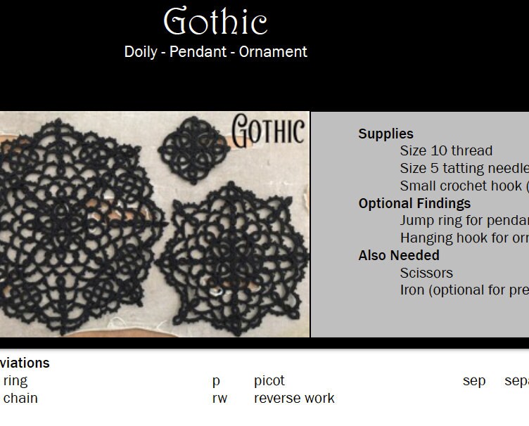 PDF Tatting Pattern Gothic Doily Pendant Ornament Small Doily - Etsy