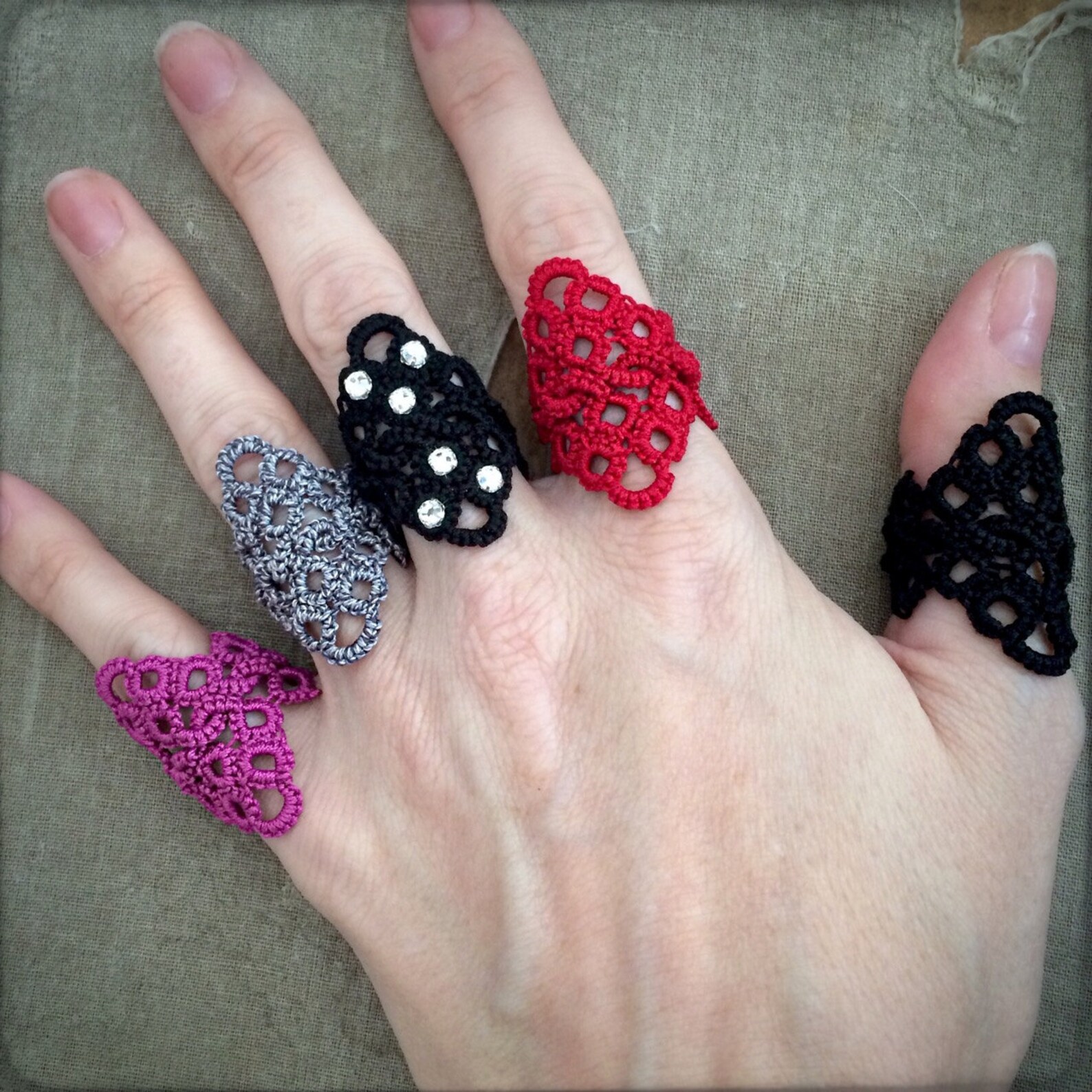 Tatted Lace Ring Lace Diamond Choose Your Color With or - Etsy Israel