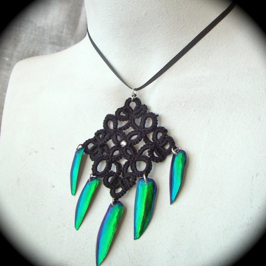 Elytra Beetle Wing Tatted Pendant Tenebrous - Etsy