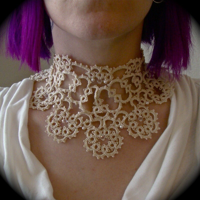 Tatted Lace Collar Necklace - Portrait of an Elegant Lady - Embellished ...