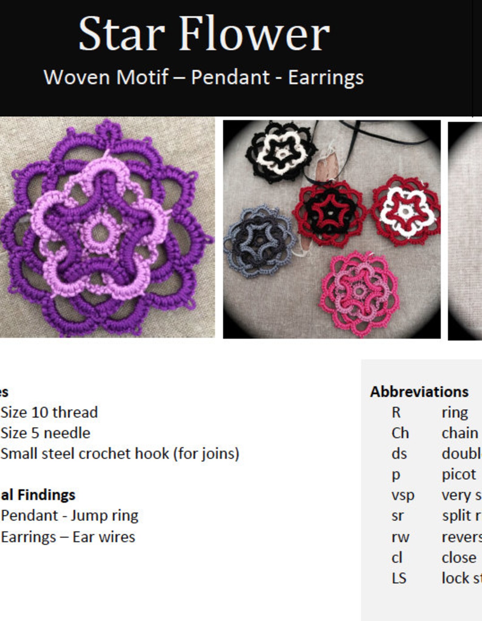 PDF Needle Tatting Pattern - Star Flower Motif - Etsy