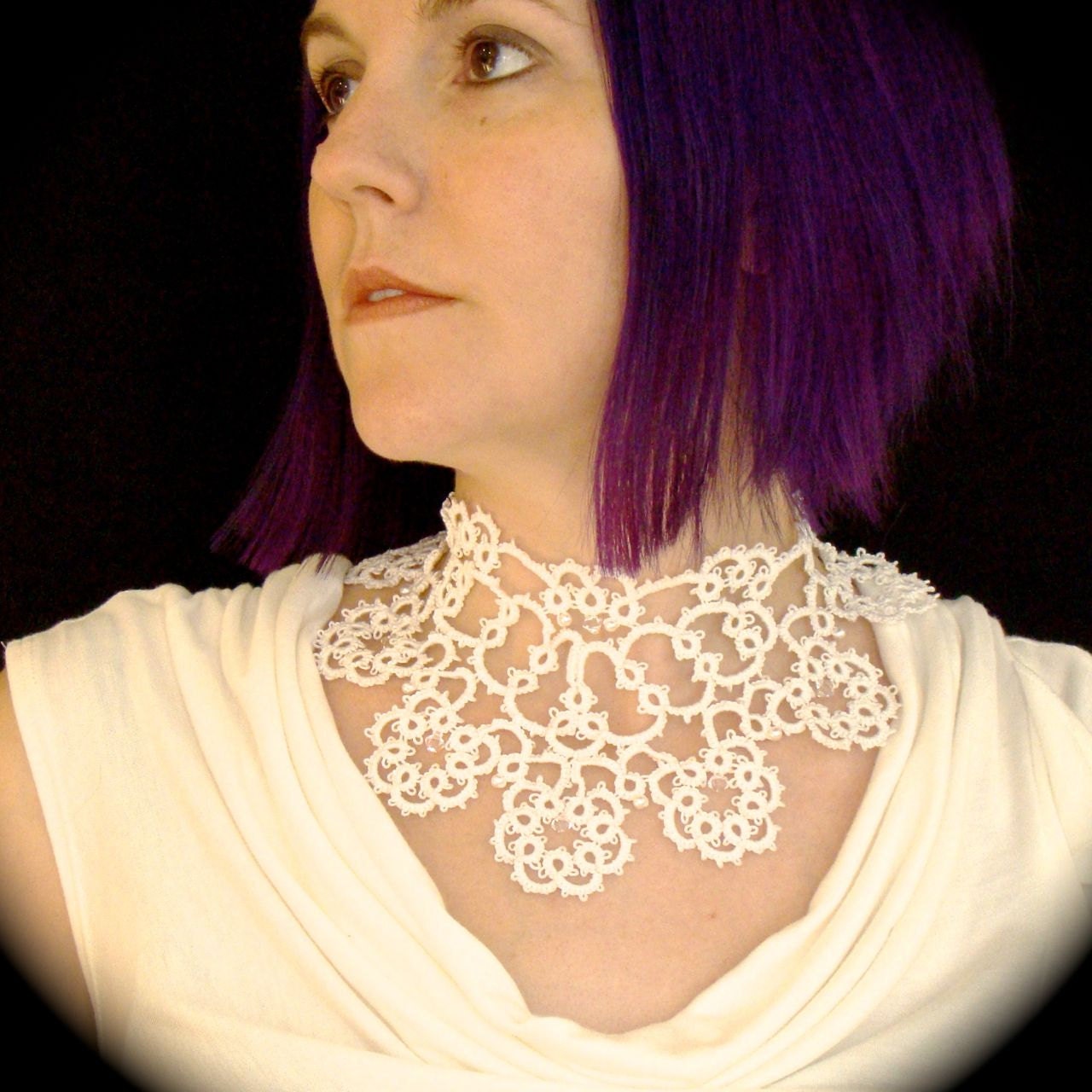 Tatted Lace Collar Necklace Portrait of an Elegant Bride - Etsy